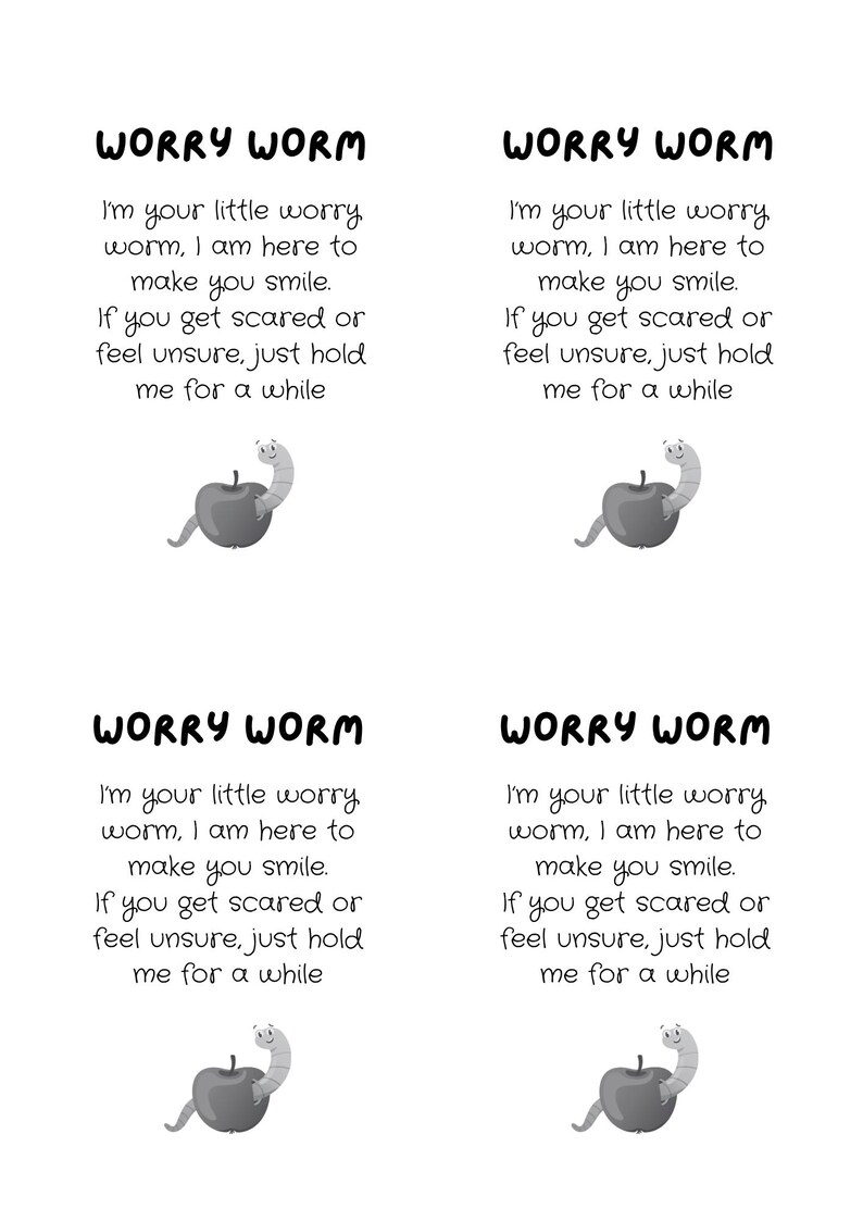 Printable Worry Worm Poem Tags: DIY Packaging Cards (A4 & US Letter) - Etsy