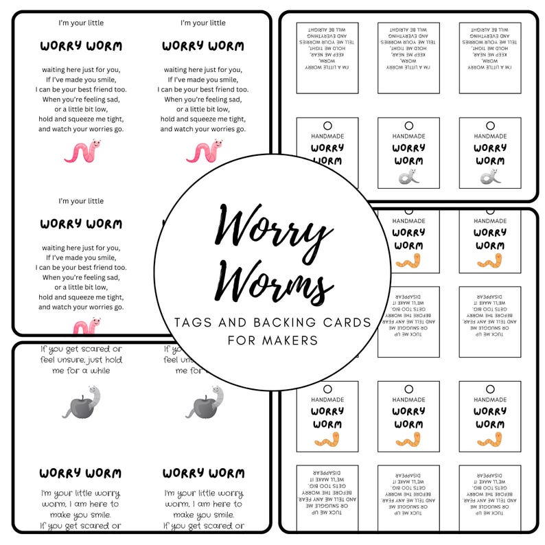 PRINTABLE Worry Worm Tags and Backing Cards. 4 Different Worry Worm ...