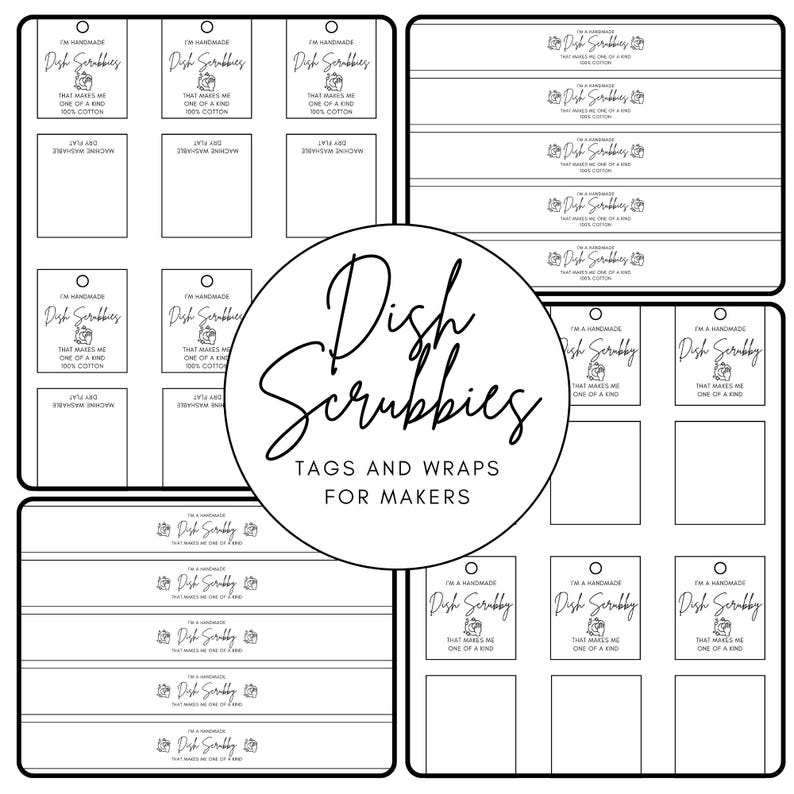 Printable Dish Scrubby Tags & Wraps: Handmade Item Packaging (PDF) - Etsy