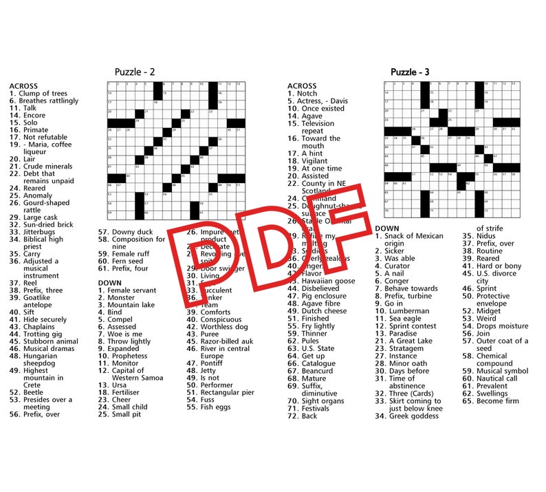 Digital Download 100 Printable Crossword Puzzles For Adults Etsy
