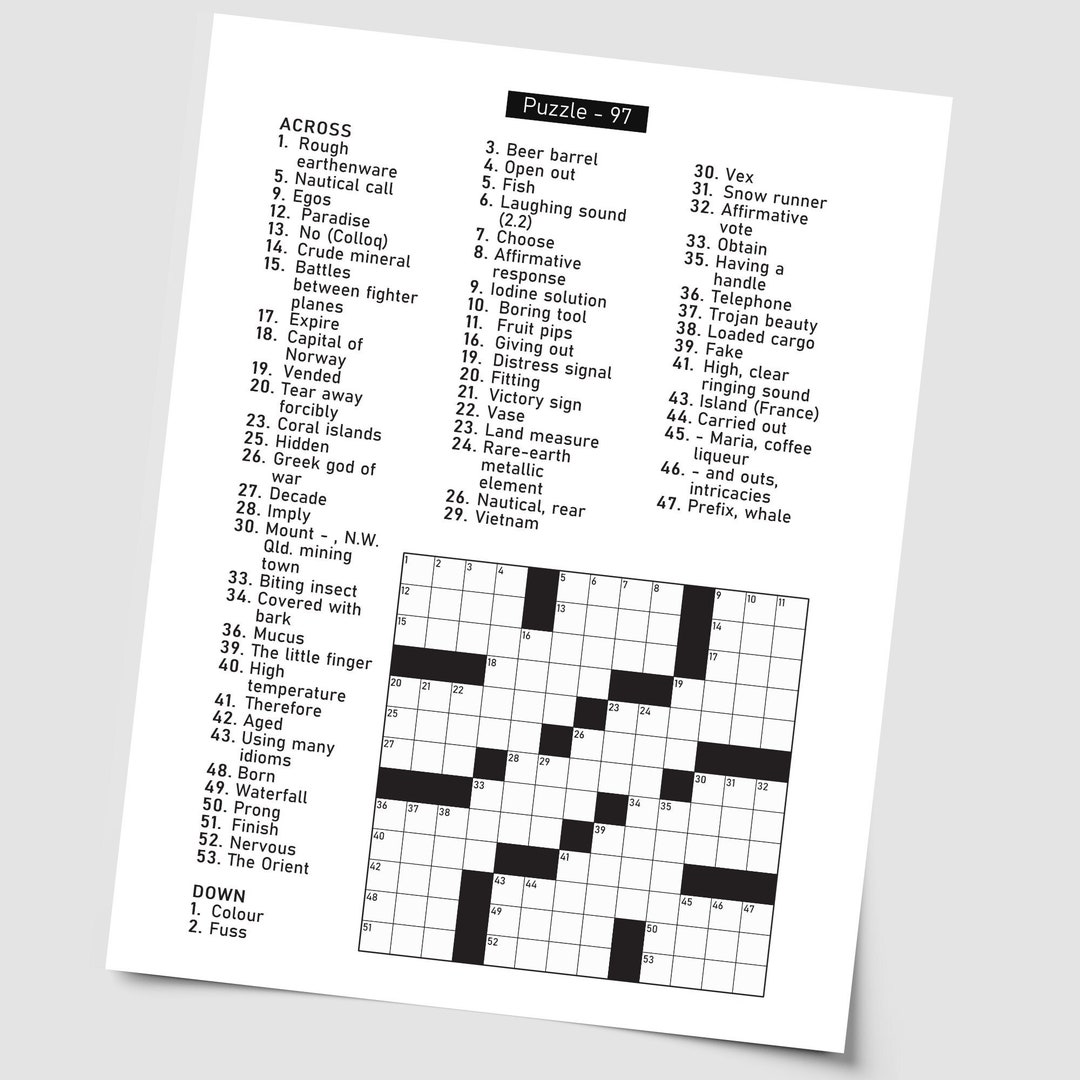 Printable Crossword Puzzles for Adults & Seniors: Large Print Games ...