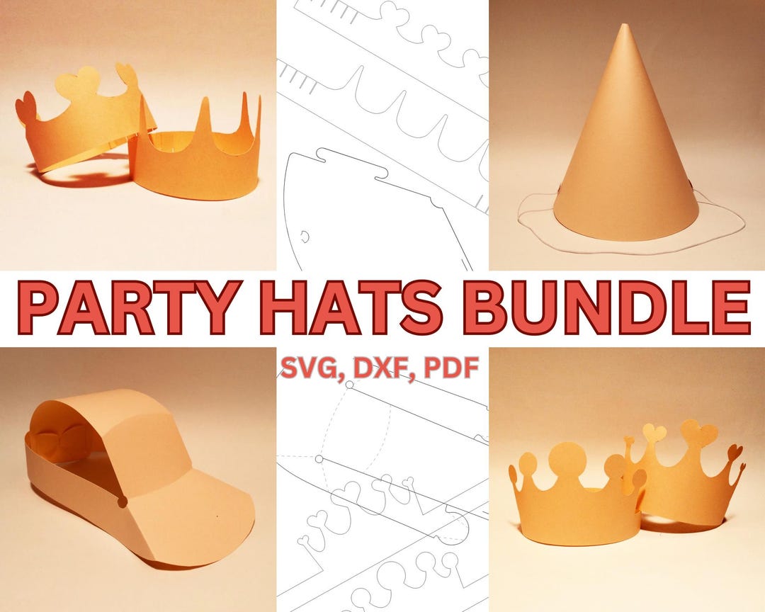 Party Hat Bundle Svg, Paper Hat Template, Paper Cap Template, Printable ...