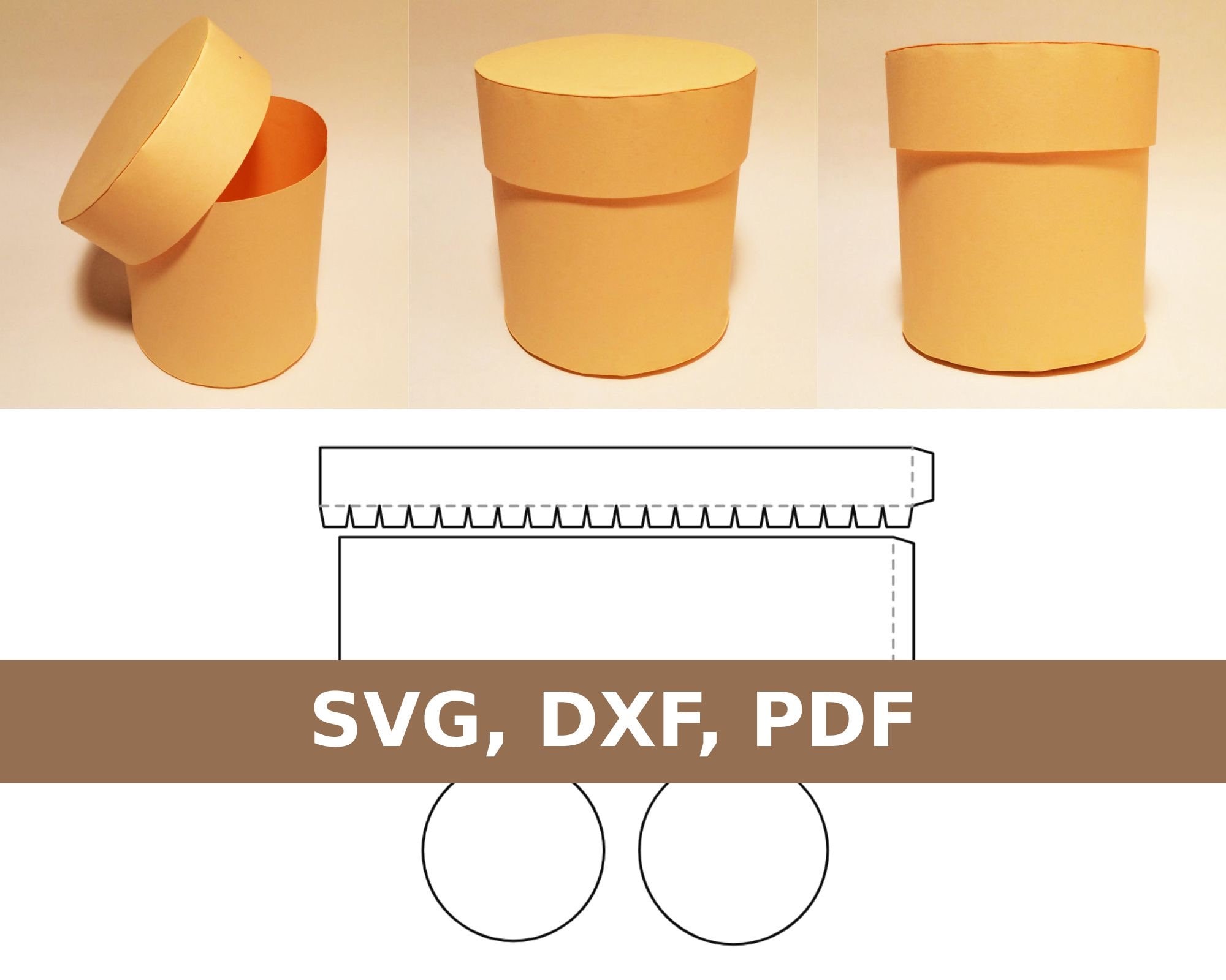 Round Box With Lid Template, Hat Gift Box, Circle Box, Round Gift Box ...