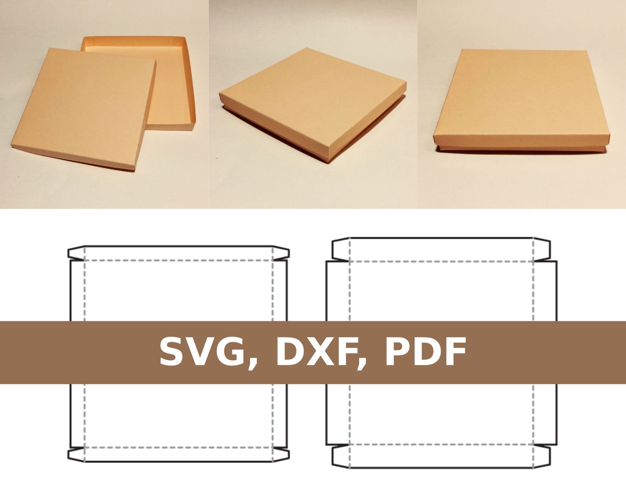 Flat Box With Lid, Flat Square Box Template, Flat Gift Box, Square Box ...