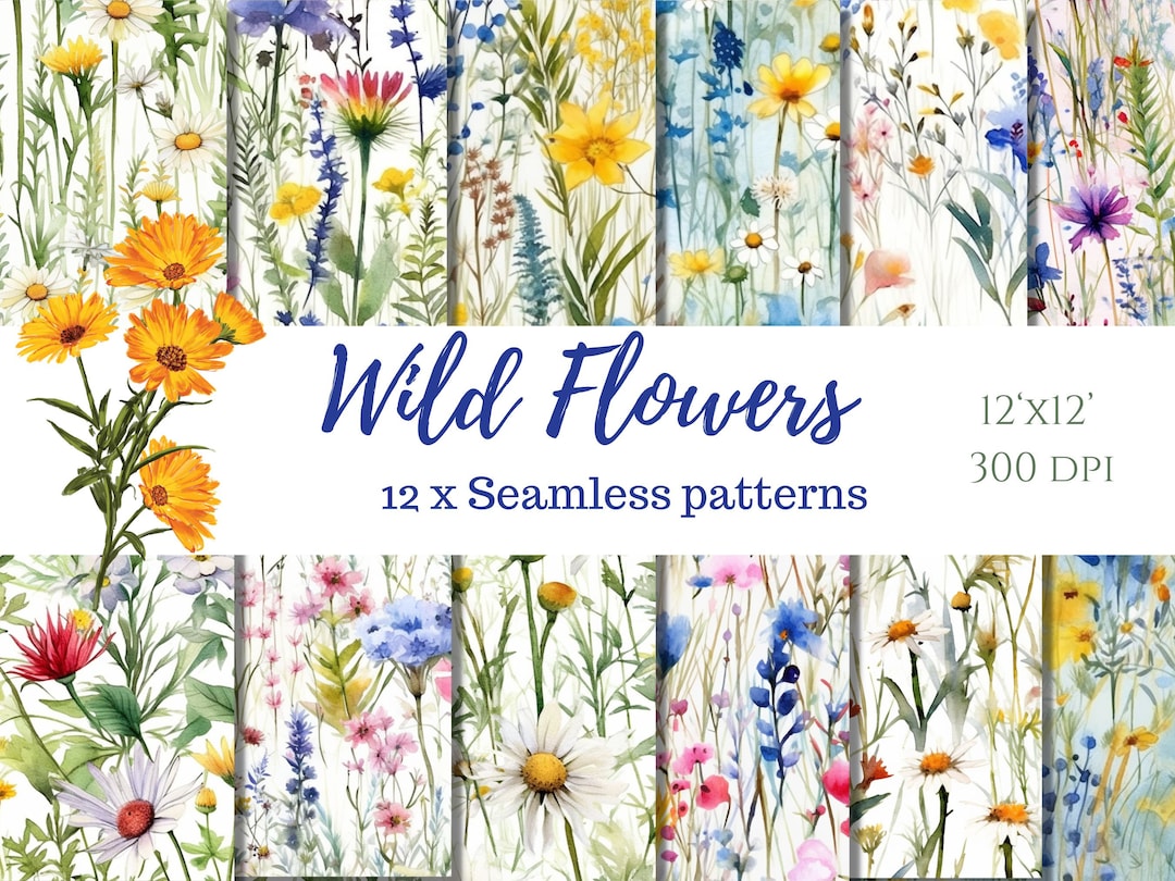 Digital Download - Seamless Watercolor Wild Flowers Pattern | Floral ...
