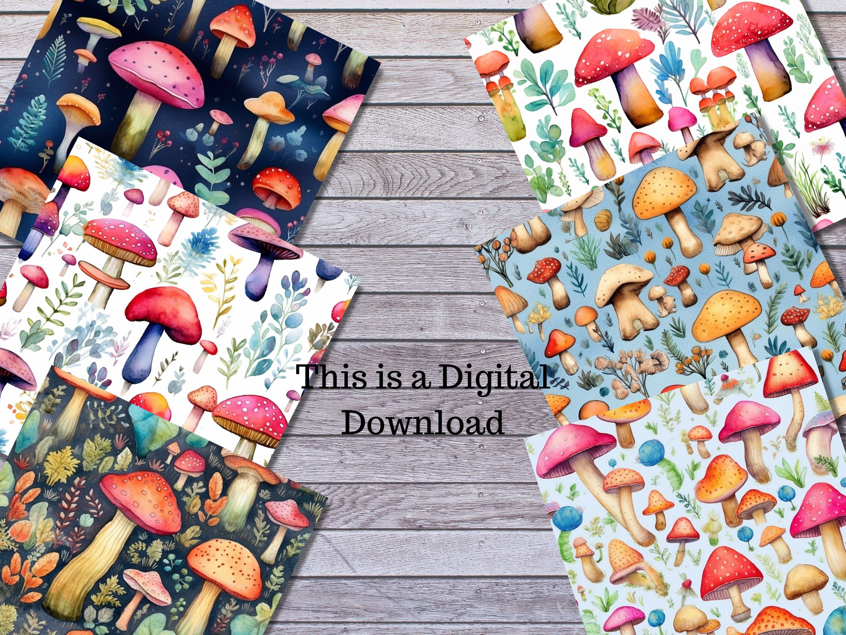 Digital Download - Watercolor Whimsical Mushrooms Seamless Pattern ...