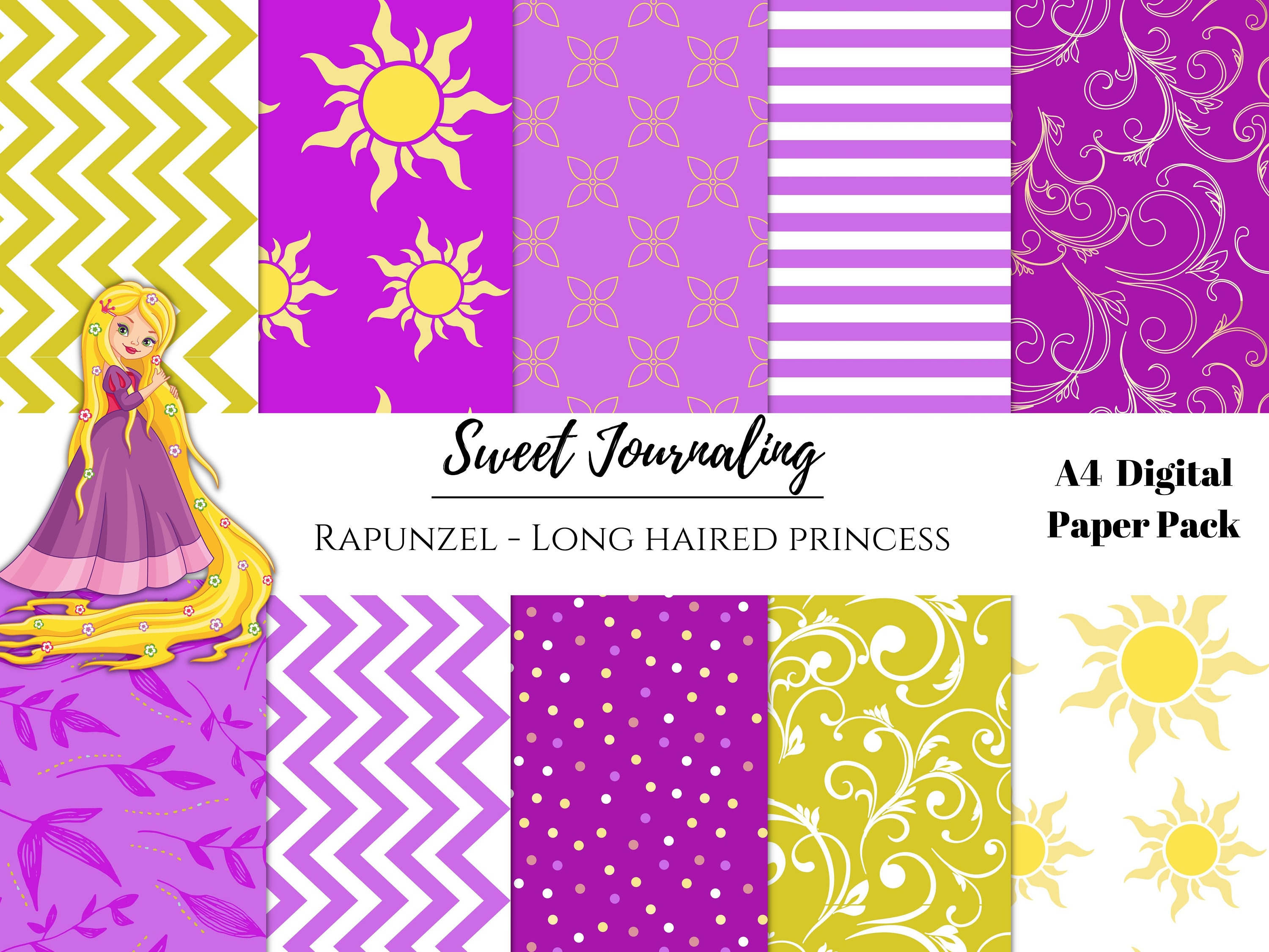 Digital Download Rapunzel Inspired A4 Scrapbooking Paper Pack Junk ...