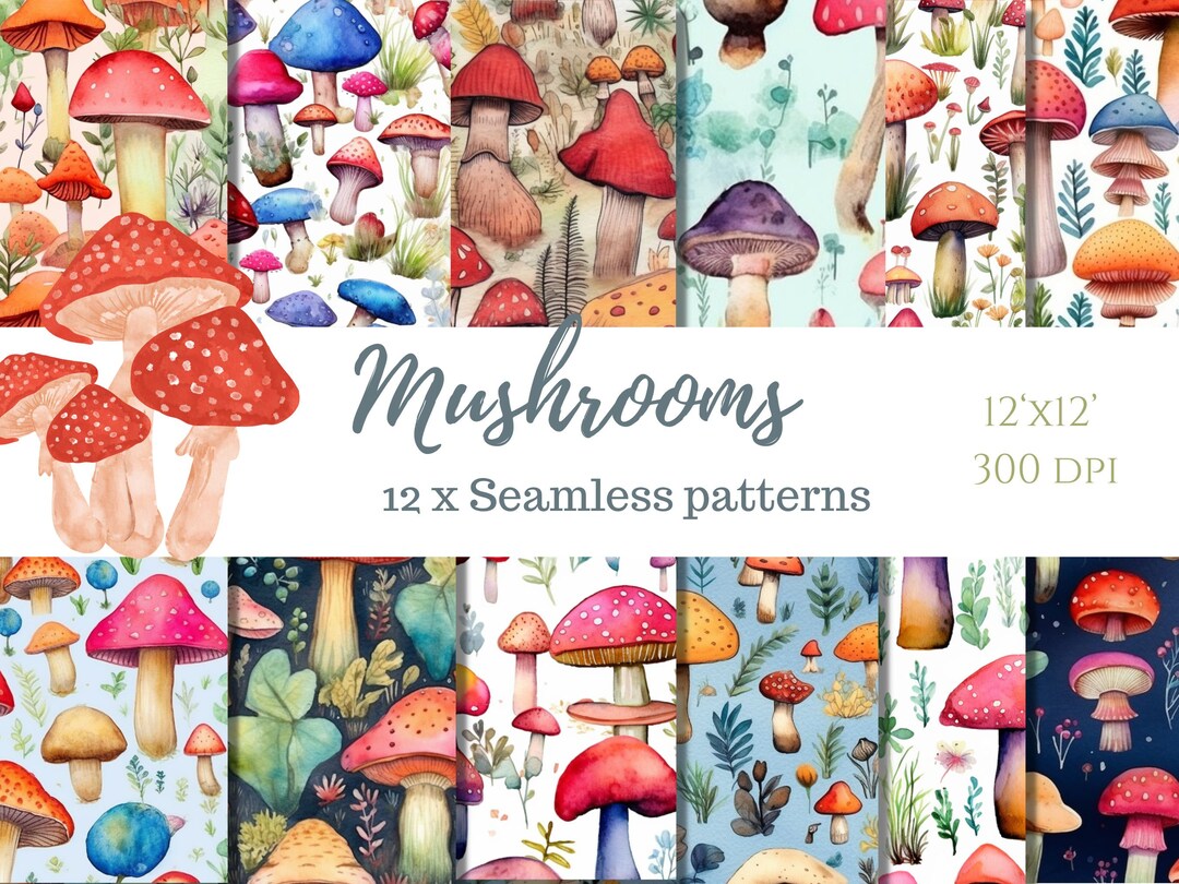 Digital Download - Watercolor Whimsical Mushrooms Seamless Pattern ...