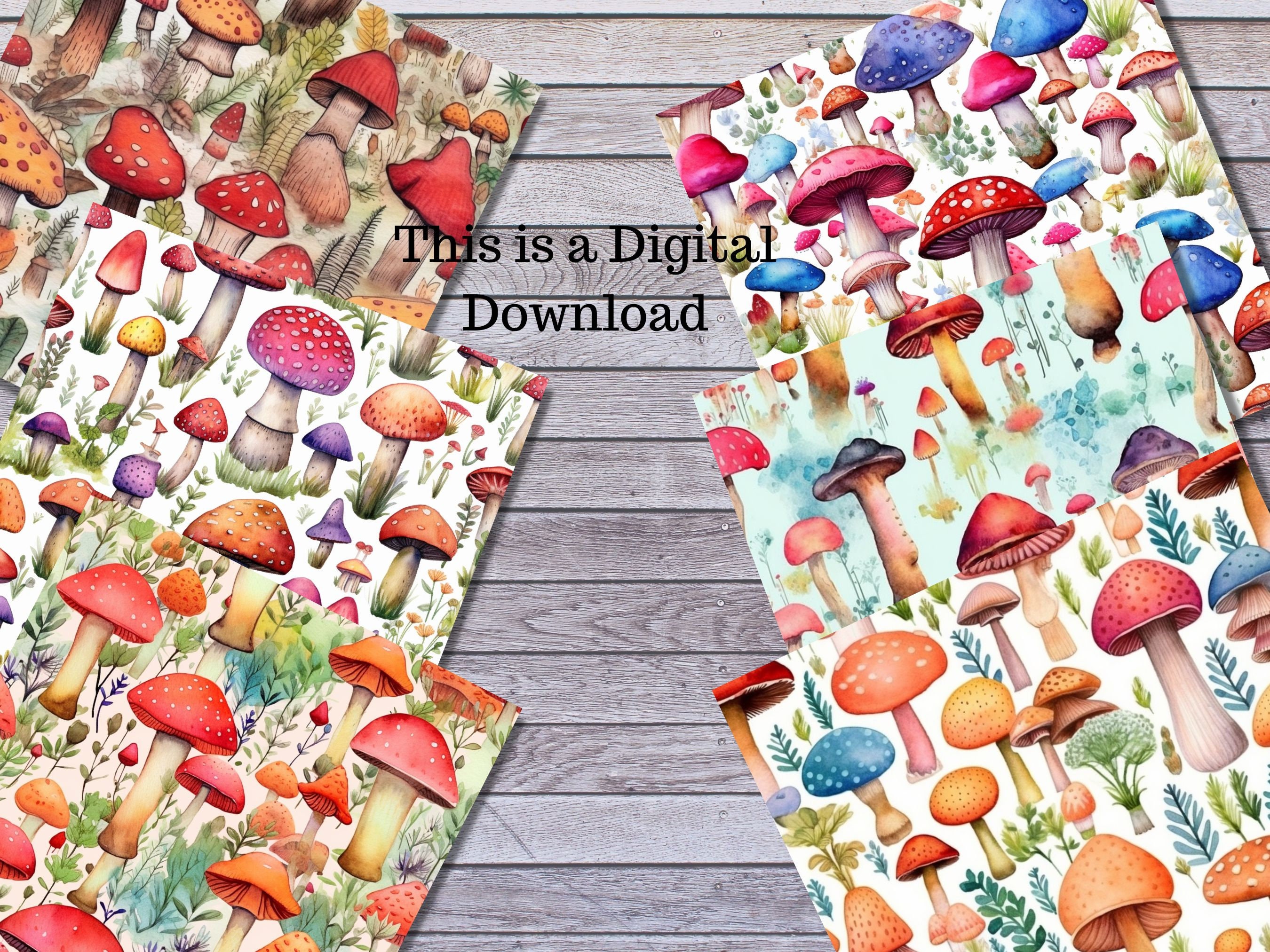 Digital Download - Watercolor Whimsical Mushrooms Seamless Pattern ...