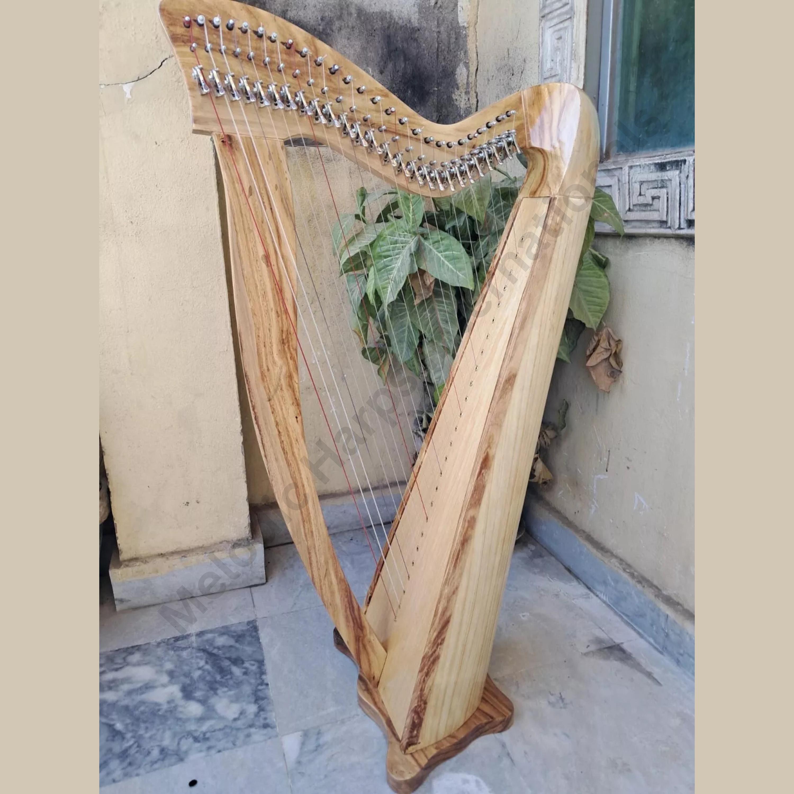 27 String Irish Claddagh Harp, Celtic Irish Lever Harp Roundback With ...