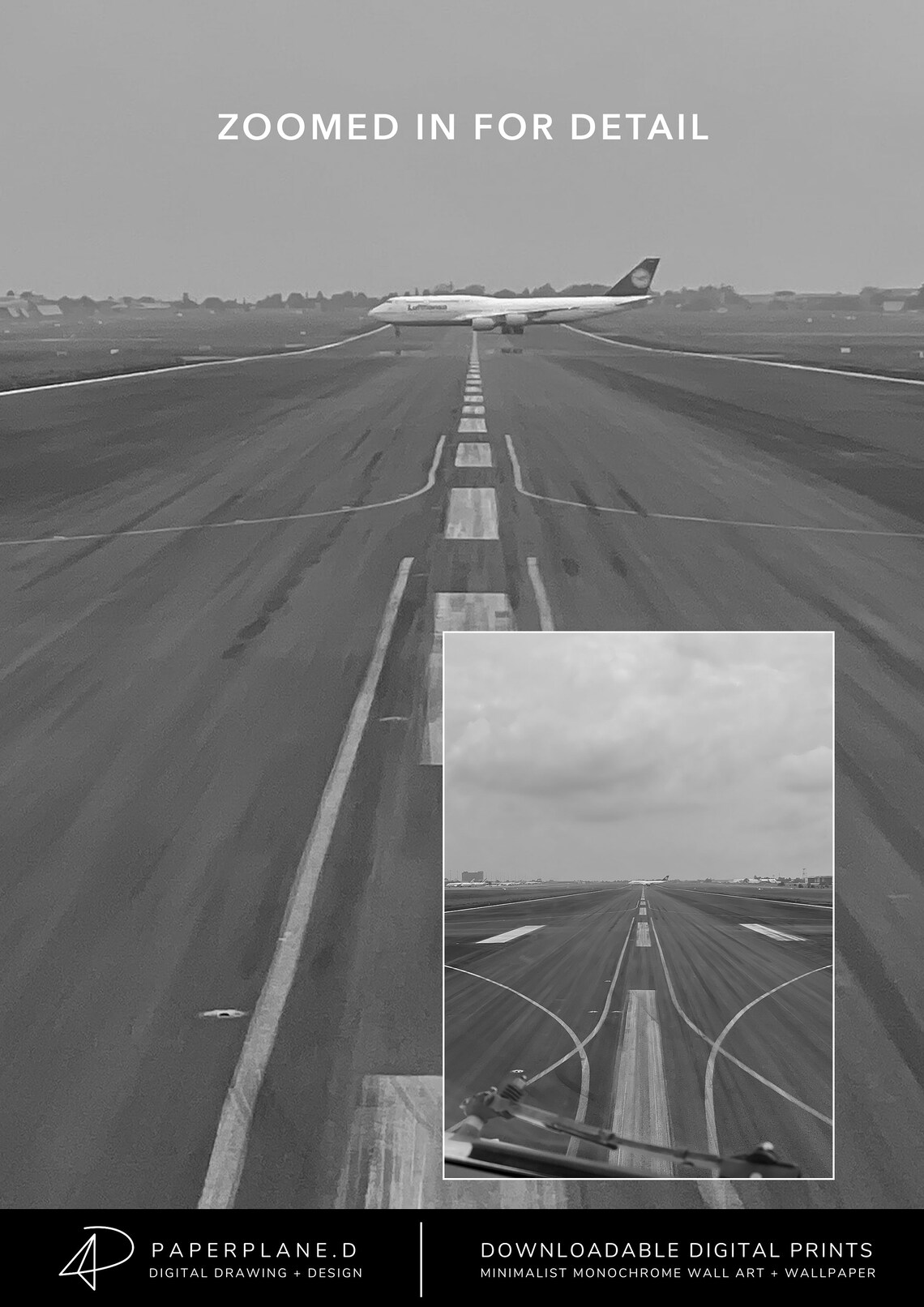 Runway Instant Digital Download, Aviation Photography, Monochrome Photo ...