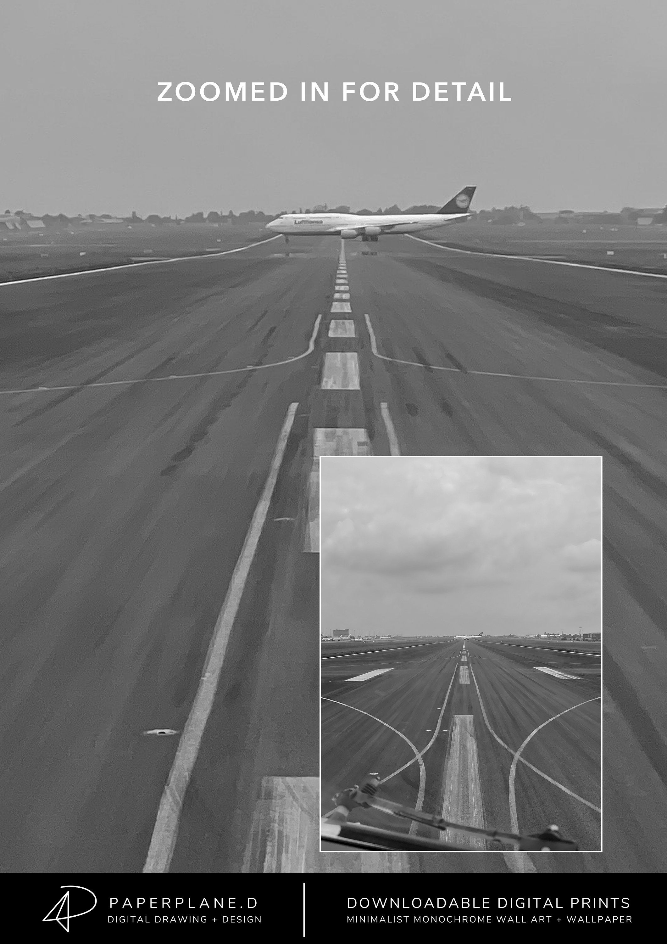Runway Instant Digital Download, Aviation Photography, Monochrome Photo ...