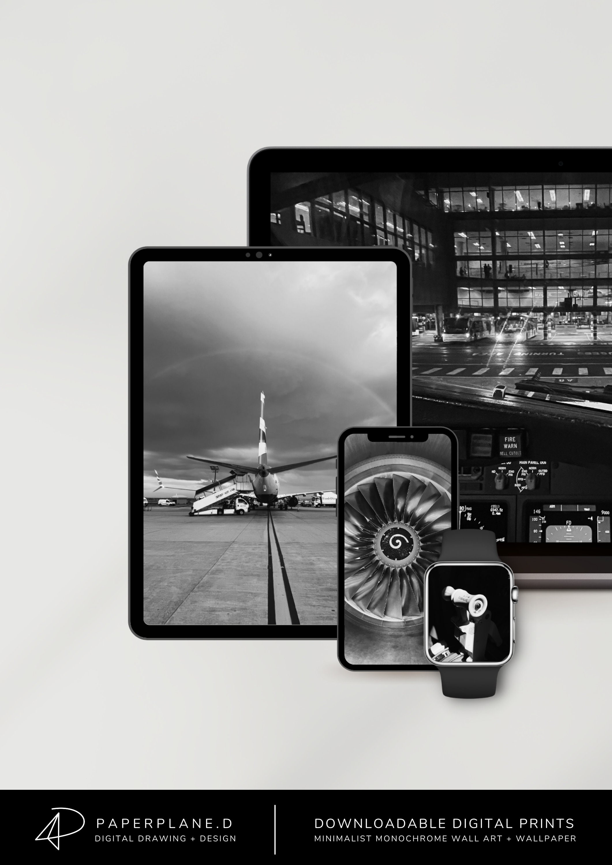 Runway Instant Digital Download, Aviation Photography, Monochrome Photo ...