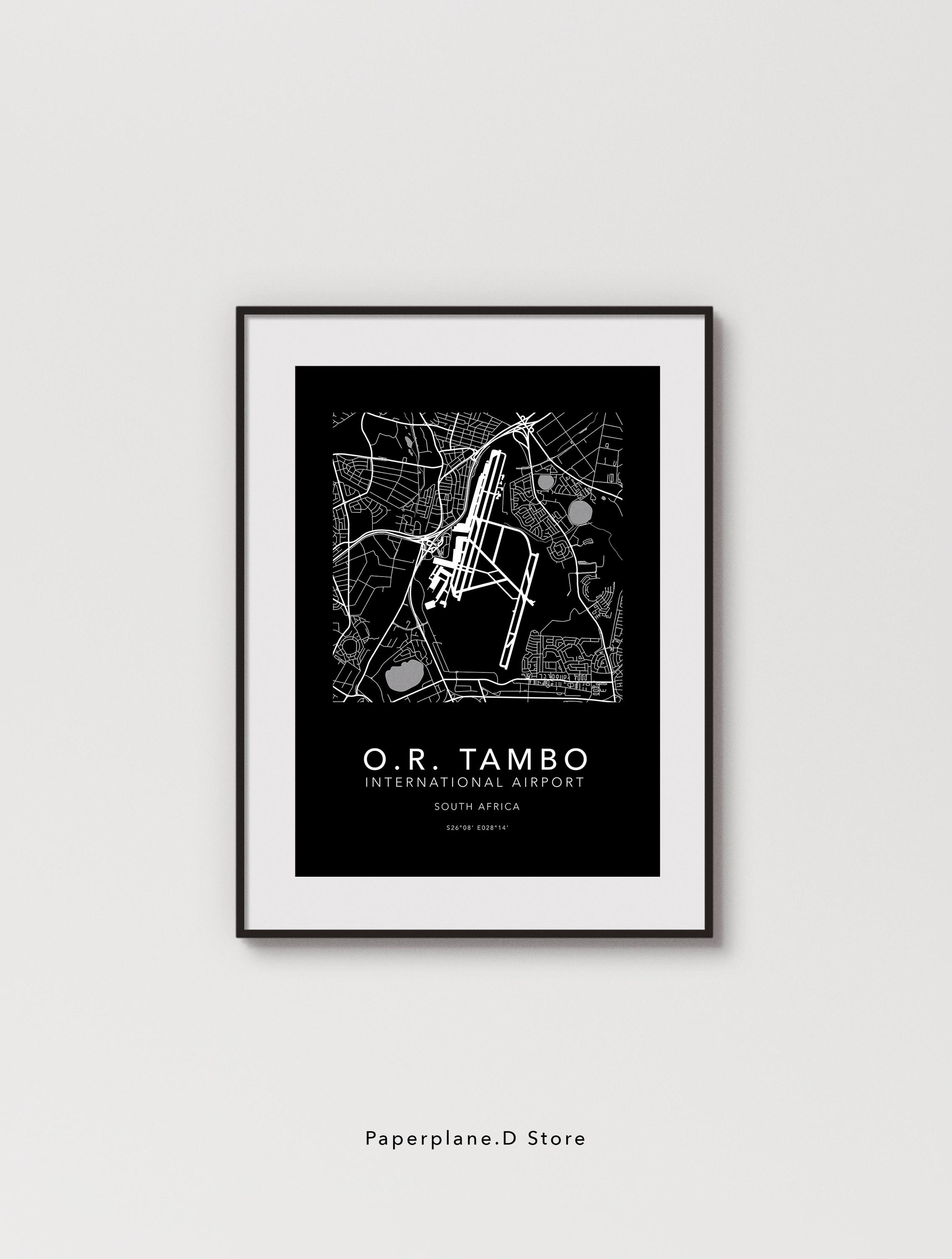 O R Tambo International Airport | Minimalist Maps - Etsy