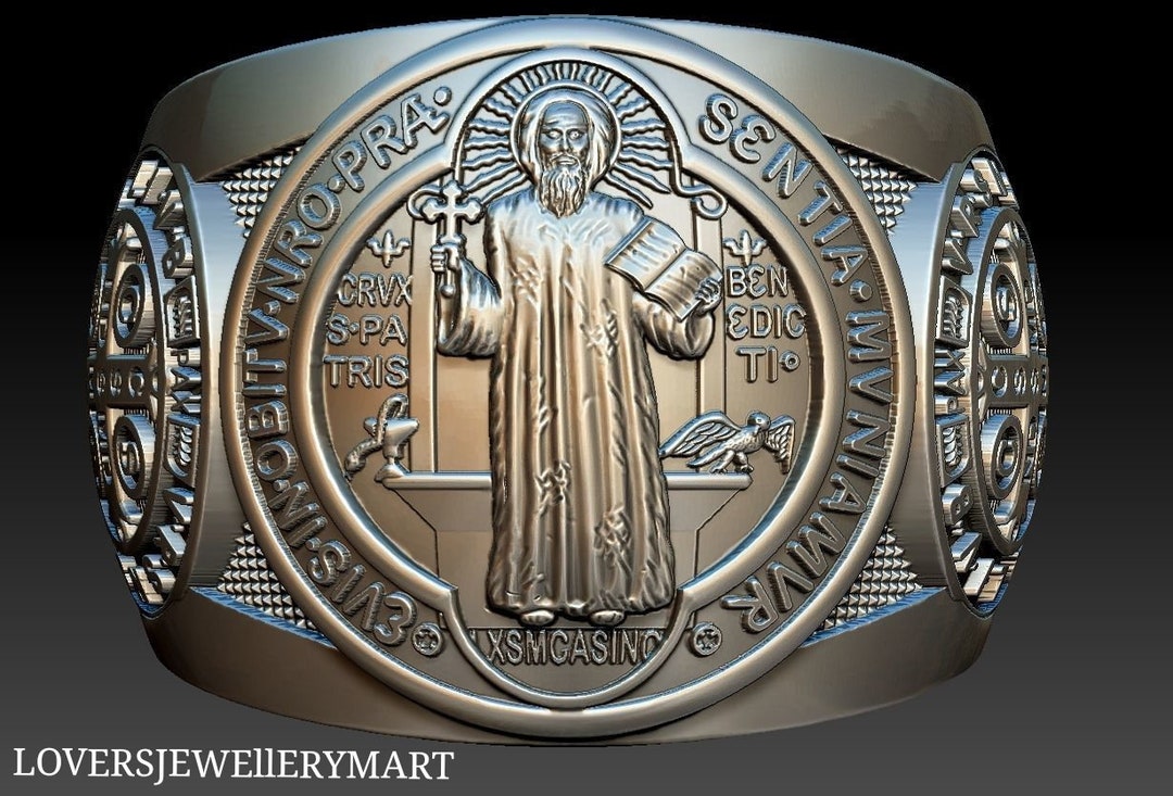 Saint Benedict Silver Ring, Custom Catholic Jewelry, Handcraft Unique ...