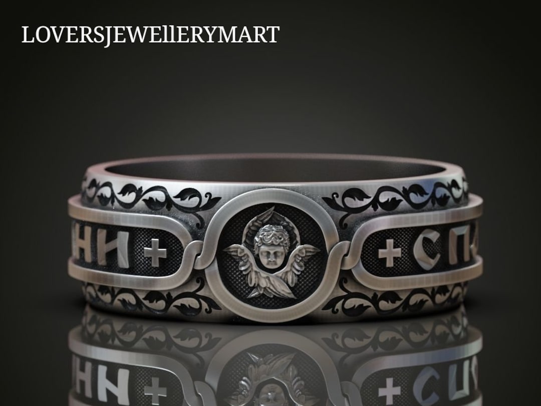 Silver Orthodox Ring, Christian Prayer Ring, Cyrillic Alphabet Ring ...
