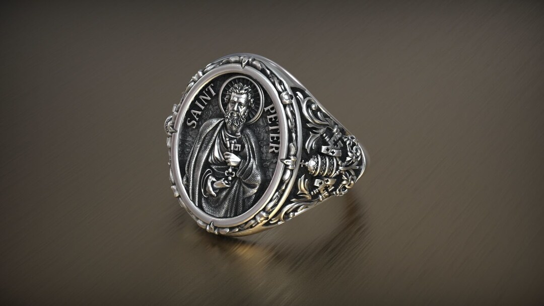 Handmade Saint Peter Silver Signet Rings for Men, Christian Rings in ...