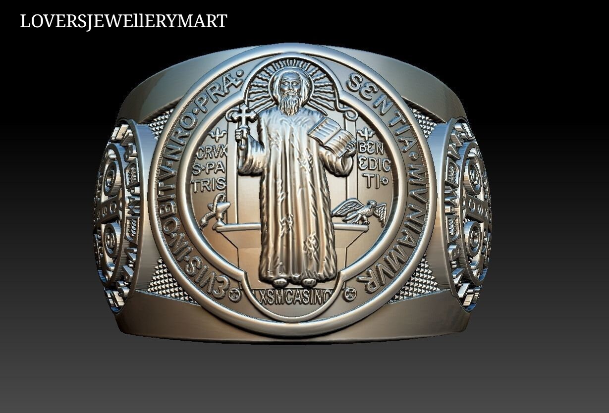 Saint Benedict Silver Ring, Custom Catholic Jewelry, Handcraft Unique ...
