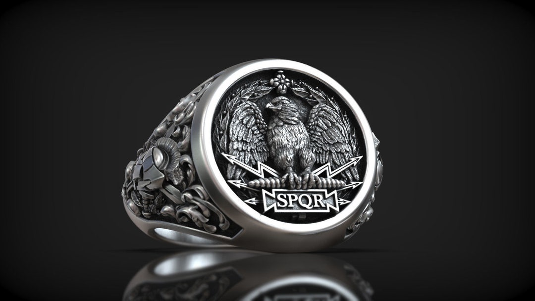 925 Starling Silver Roman Legion Eagle Spqr Senate Wreath Ring, Double ...