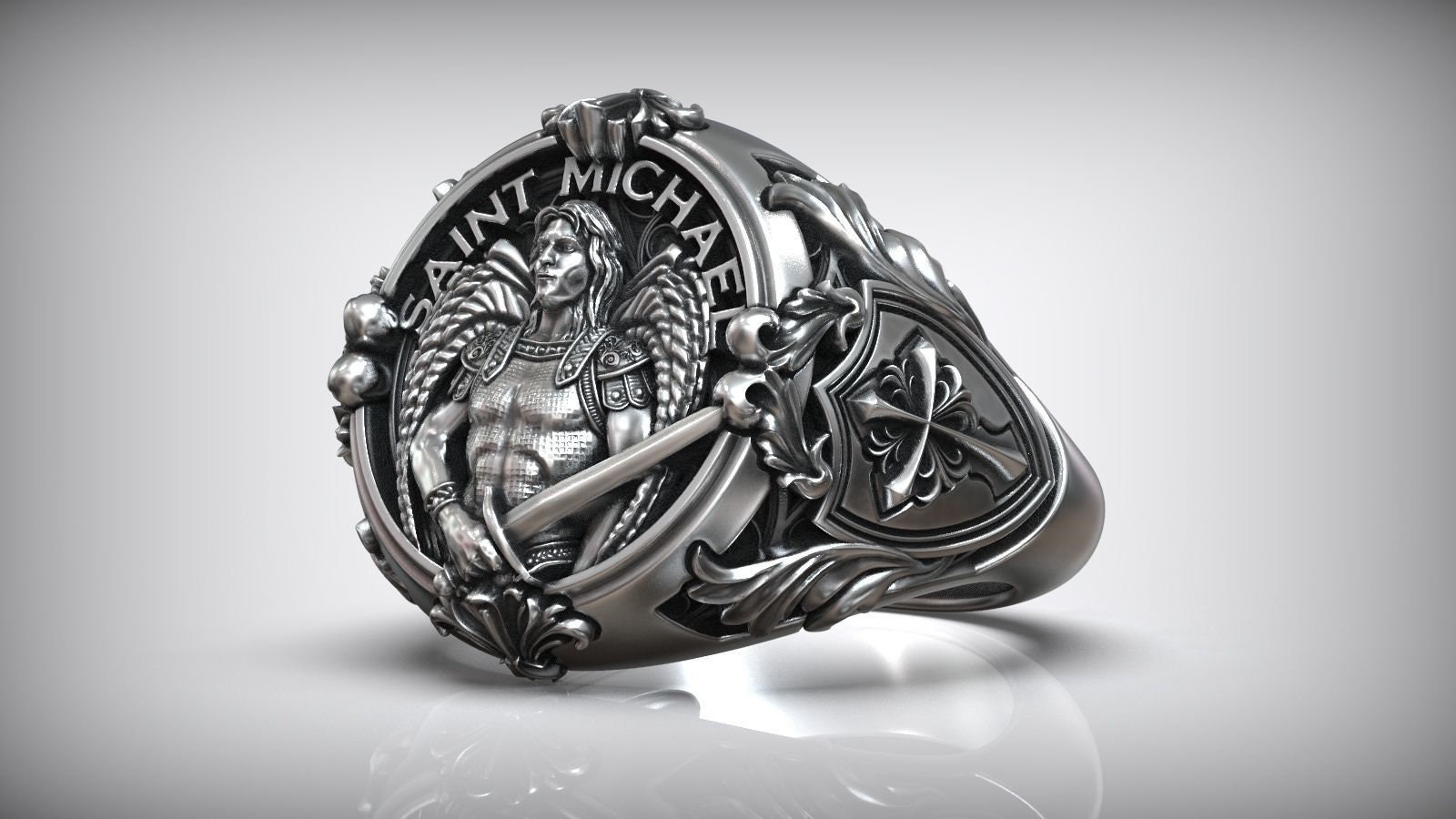 Saint Michael Archangel Ring, 3D Men Ring, Men Christian Ring ...