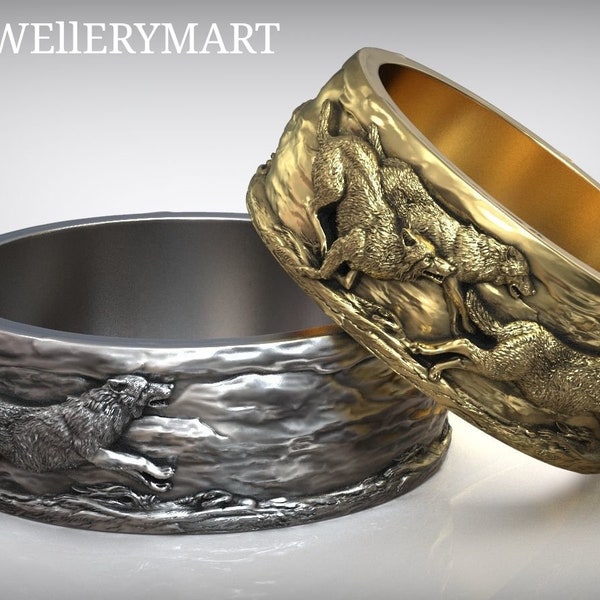 Wolf Wedding Band - Etsy