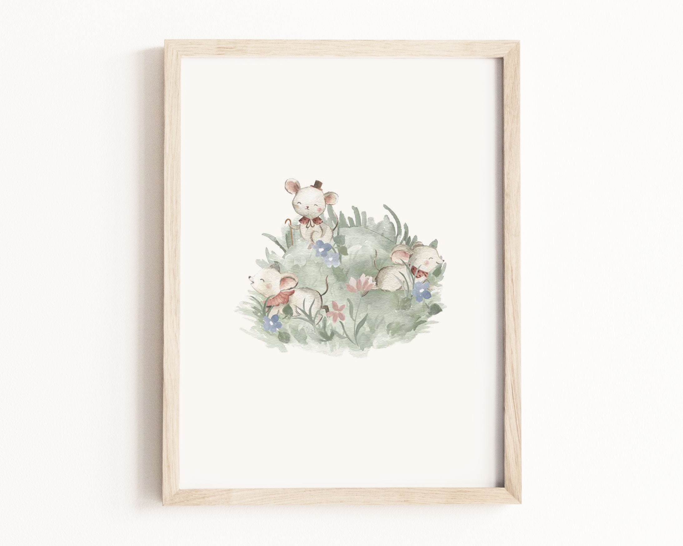 Three Blind Mice Art Print Mother Goose Watercolor Painting Fairytale ...