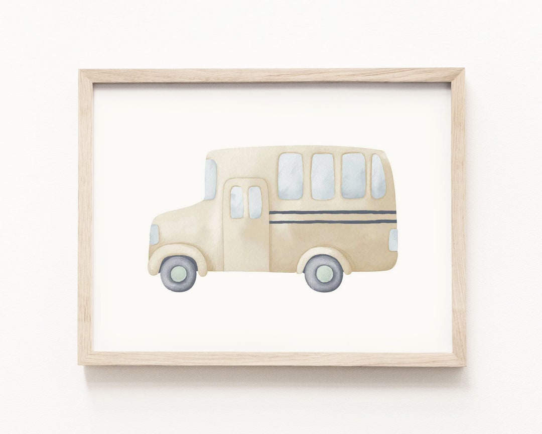 School Bus Art Print • Bus Wall Art • Car Watercolor Painting ...