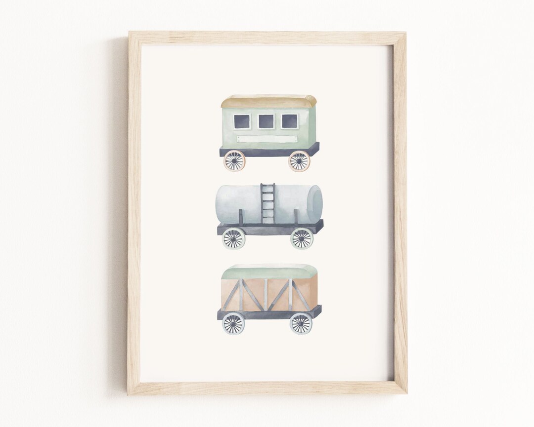Railcar Art Print Train Watercolor Painting Train Transportation Wall ...