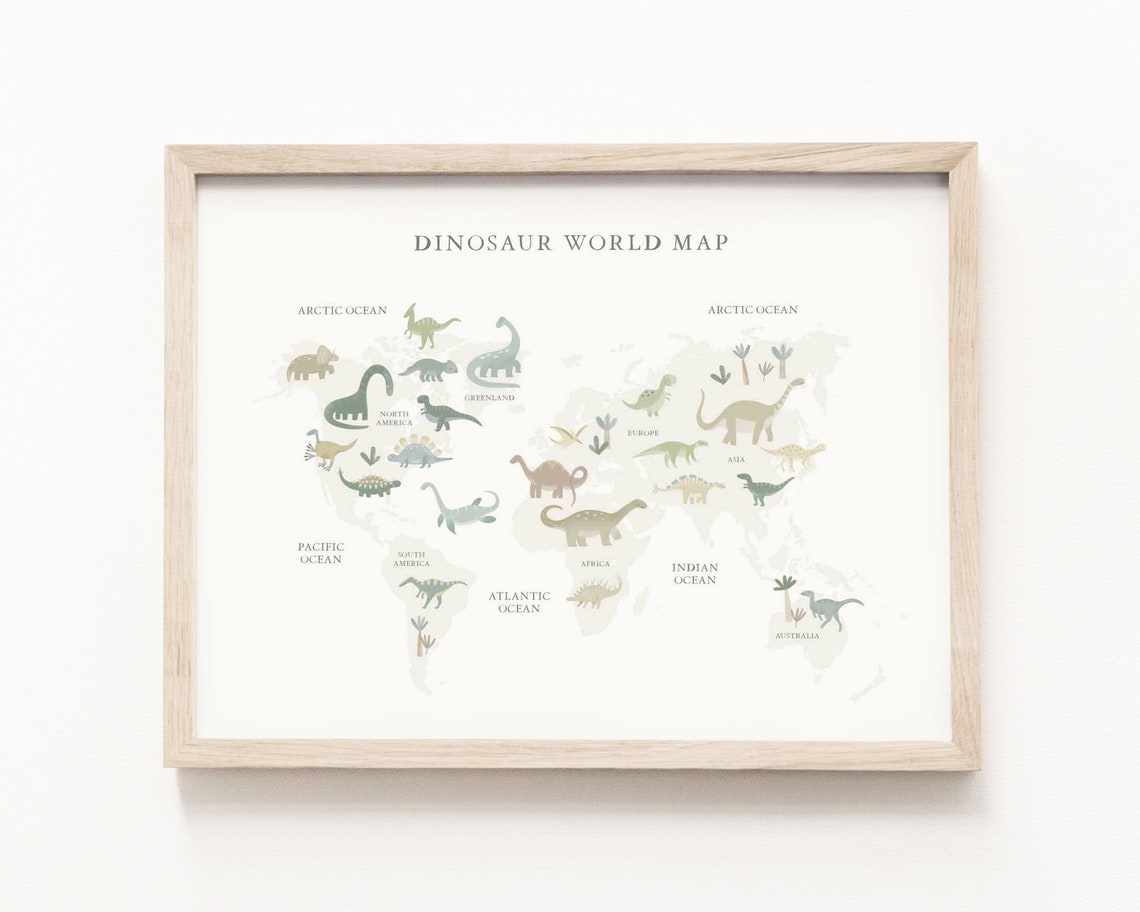 Dinosaur Map Watercolor Print Dinosaur Wall Art World Map - Etsy