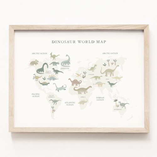Dinosaur Map Watercolor Print Dinosaur Wall Art World Map - Etsy
