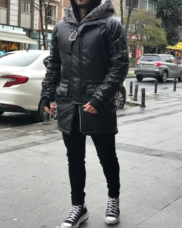 Mens Long Parka White-black Colors, Warm Winter Luxury Parka, Men's ...