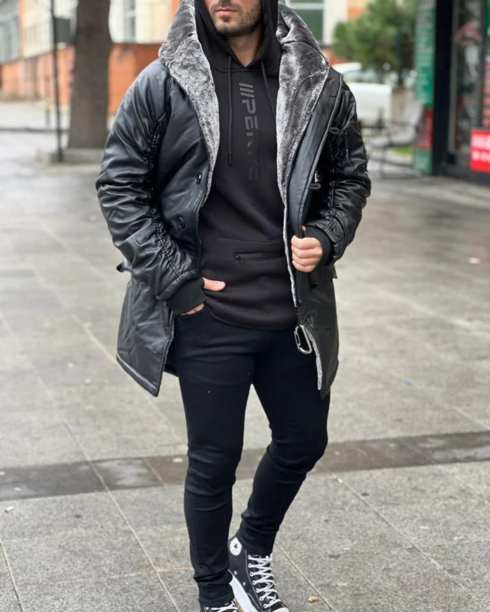 Mens Long Parka White-black Colors, Warm Winter Luxury Parka, Men's ...
