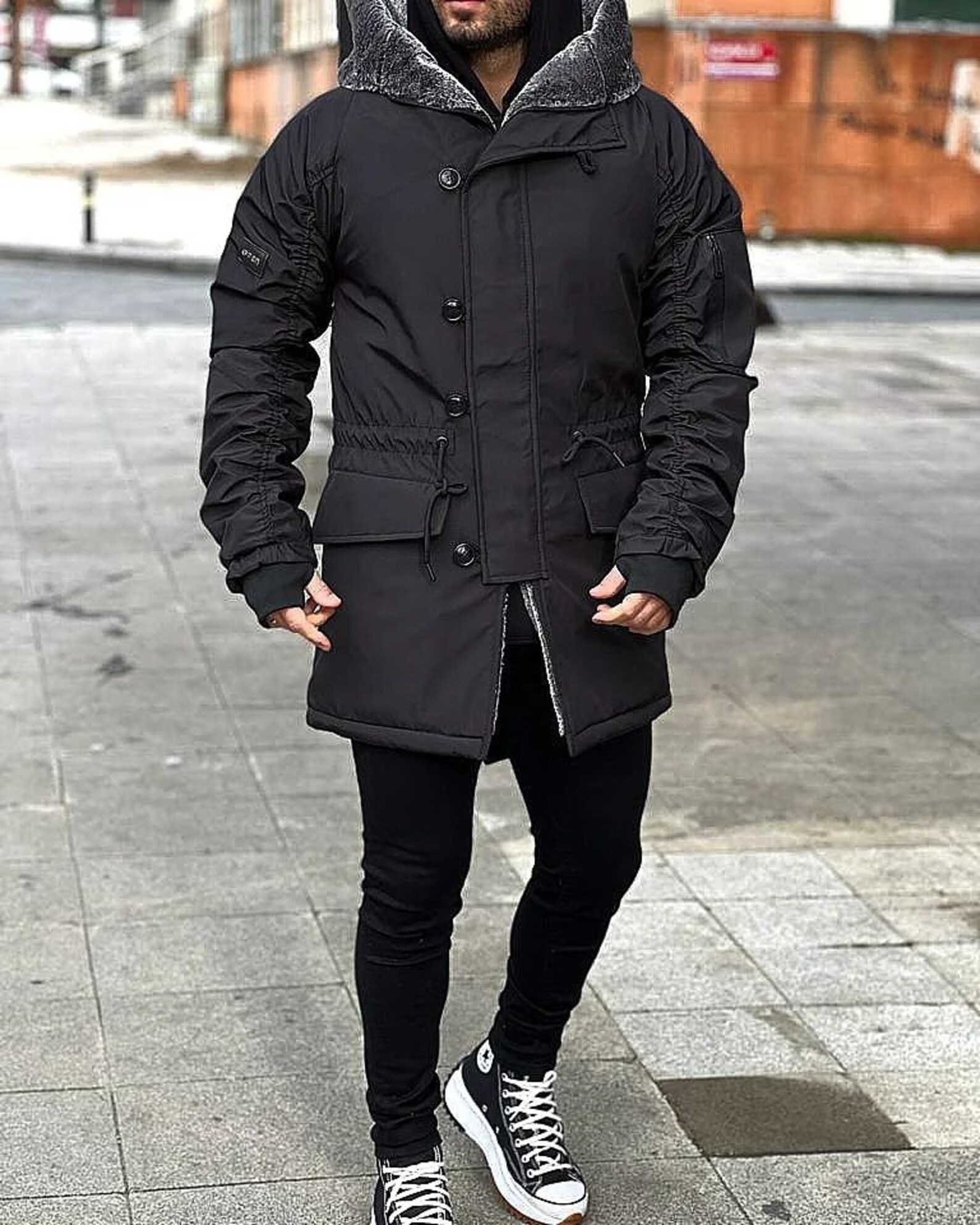 Mens Long Parka White-black Colors, Warm Winter Luxury Parka, Men's ...