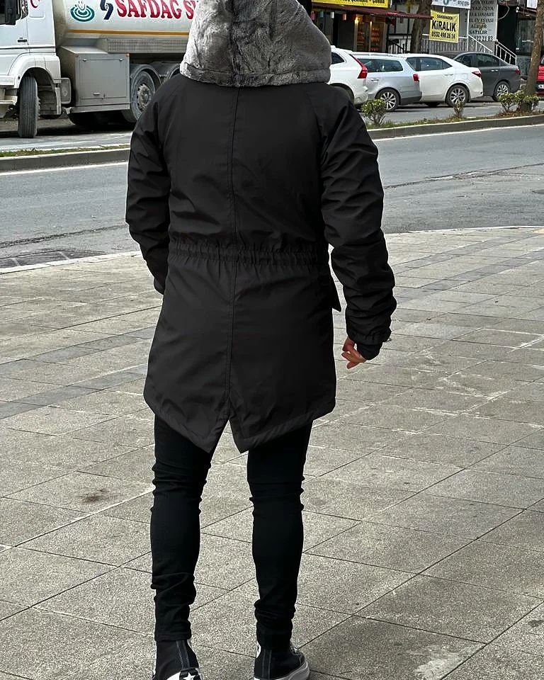 Mens Long Parka White-black Colors, Warm Winter Luxury Parka, Men's ...