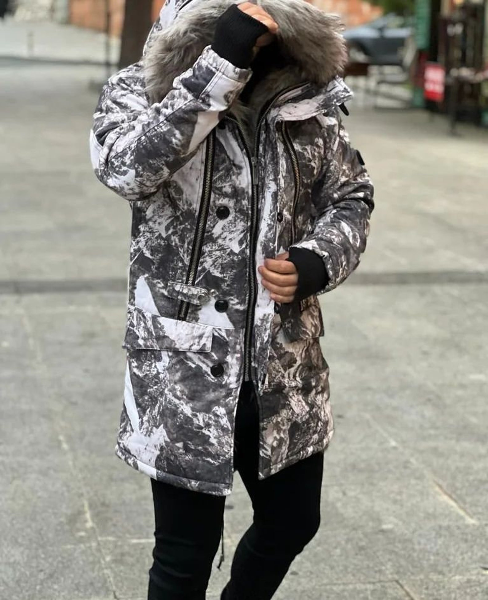 Mens Long Parka White-black Colors, Warm Winter Luxury Parka, Men's ...