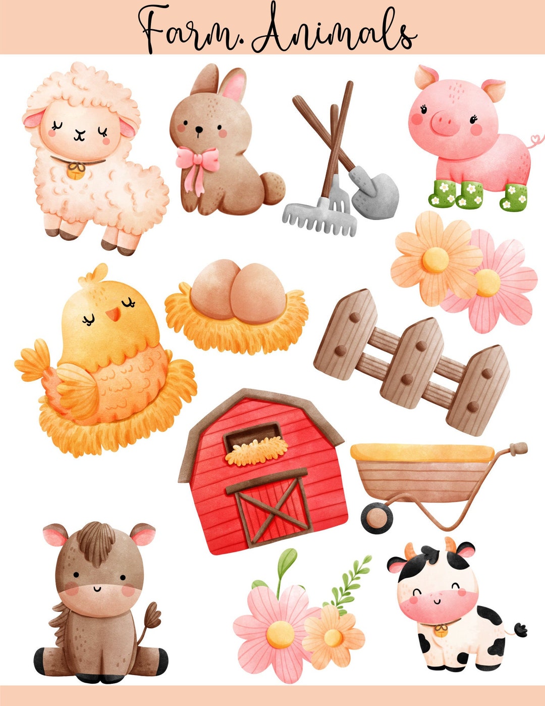 Cute Farm Animals Stickers for Download Only - Etsy