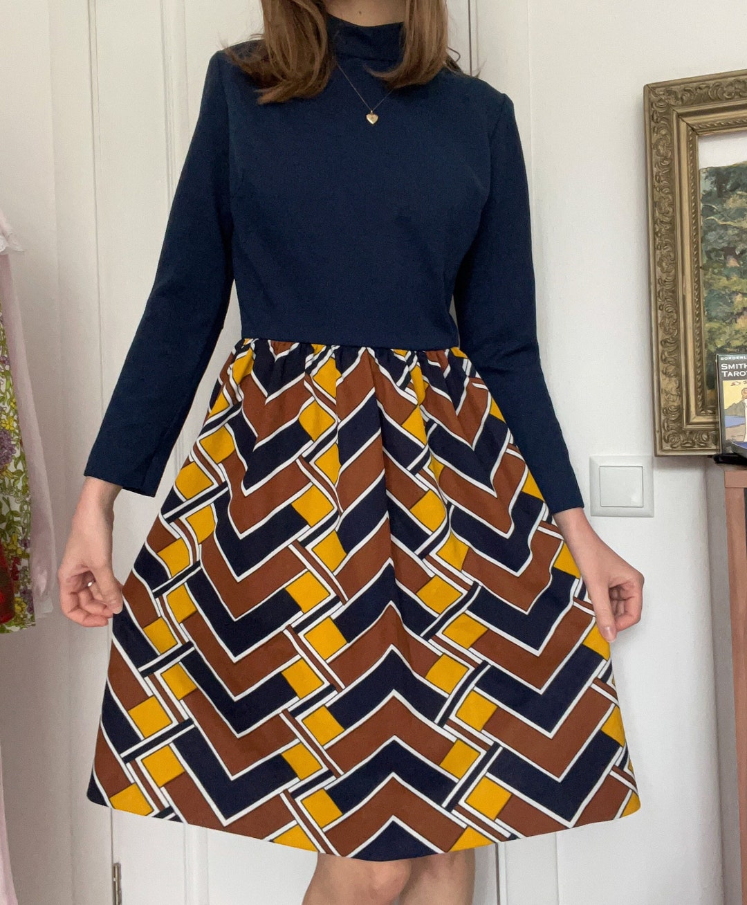 Vintage Early 60s ILGWU Union Made Navy Blue Geometric Print - Etsy