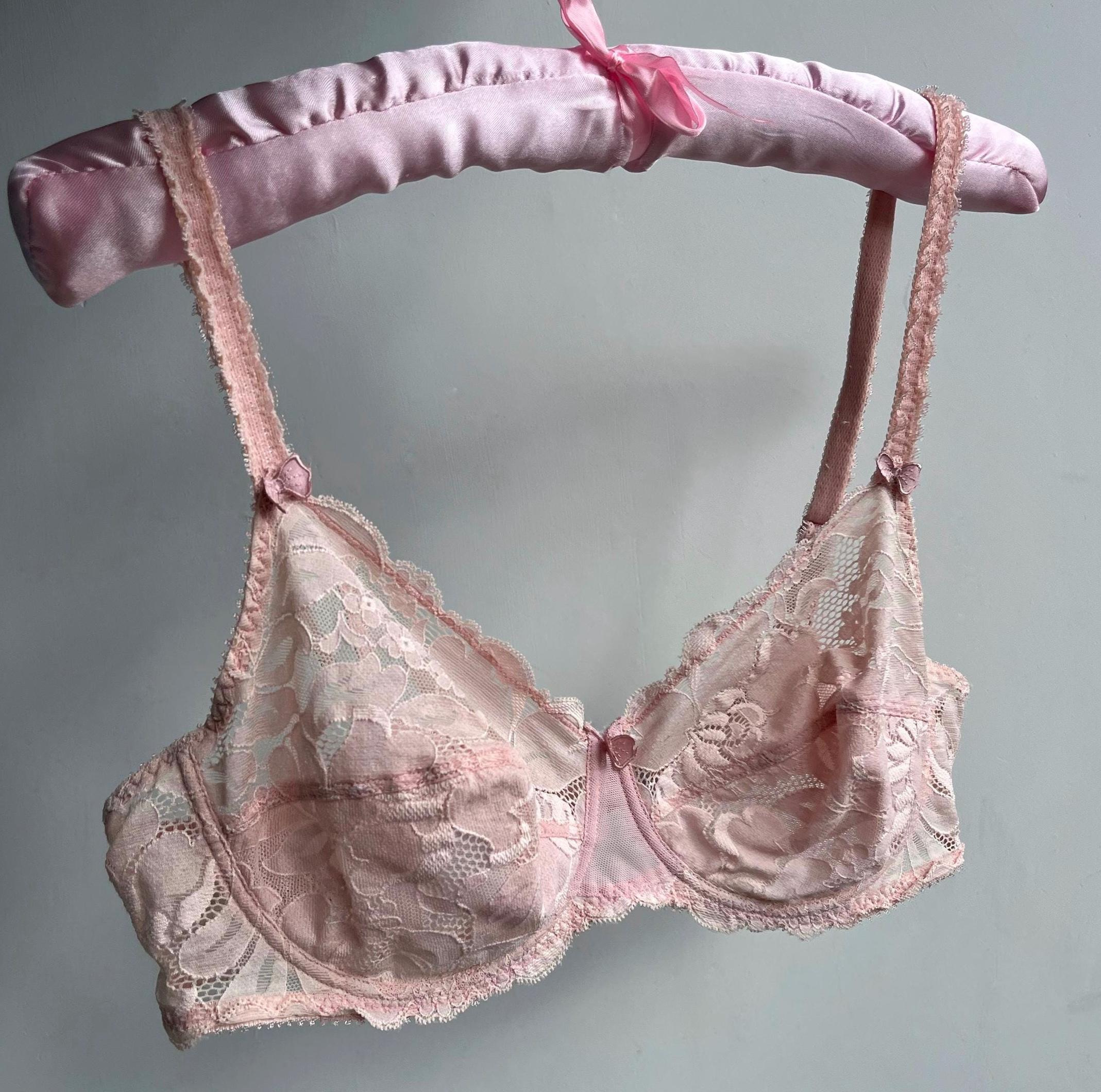 Vintage 1980s LOU Pastel Lilac Lace & Bow Appliqué Underwired Bra (36D ...