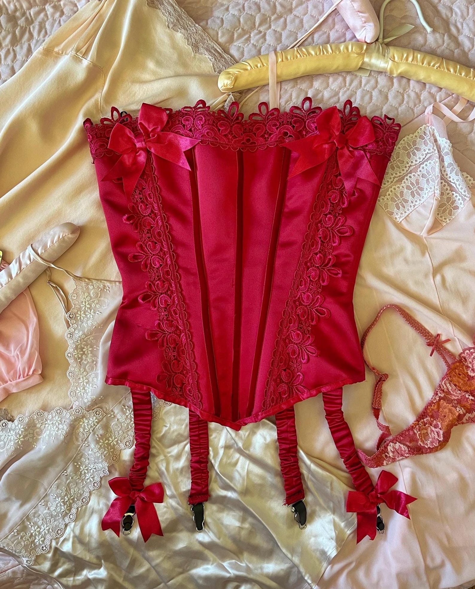 Cherry Red Bow Detail Strapless Ribbon Lacing Garter Straps Corset - Etsy