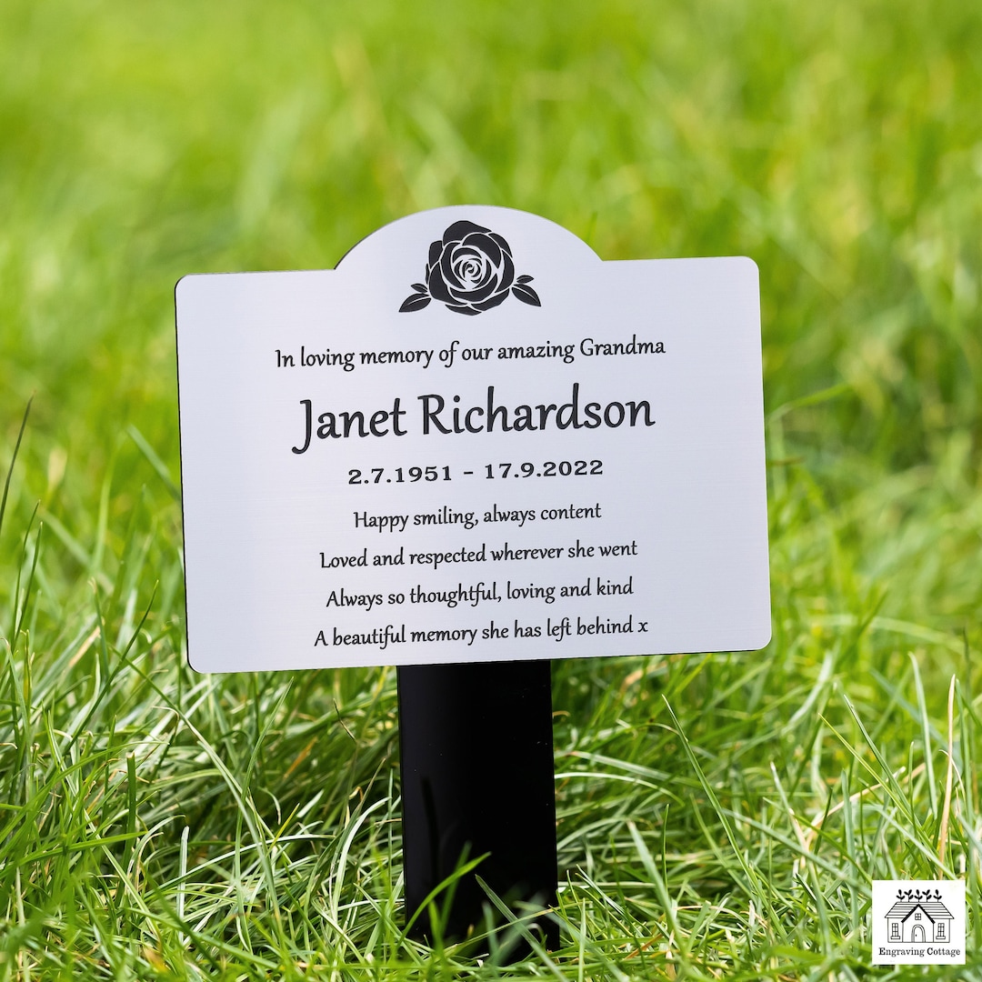 Engraved Memorial Plaque Grave / Tree Marker With Ground Stake in Gold ...
