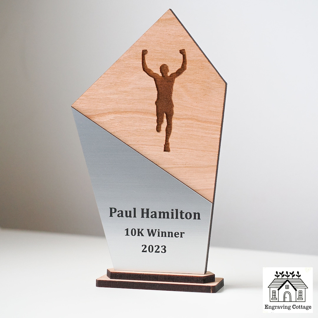 Engraved Wooden MAN RUNNING Trophy Award With Logo & Wording for ...