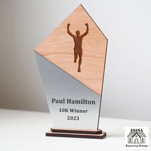 Engraved Wooden MAN RUNNING Trophy Award With Logo & Wording for ...