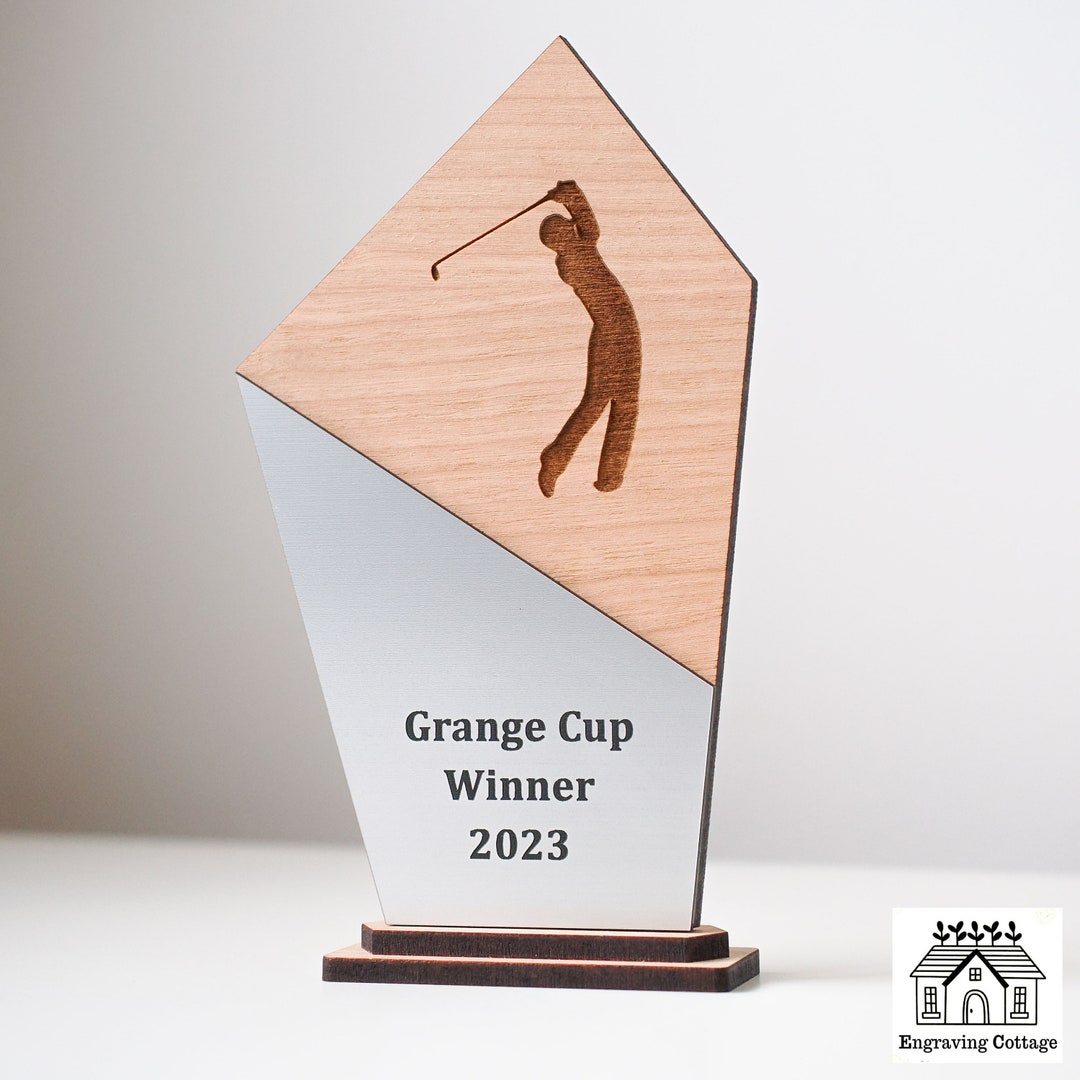 Engraved Wooden GOLF Trophy Award With Logo & Wording - Etsy UK