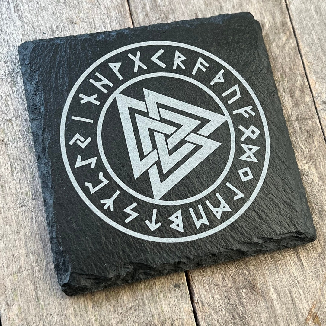 Viking Nordic Norse Rune Valknut Symbol Engraved Slate Coaster Cool ...