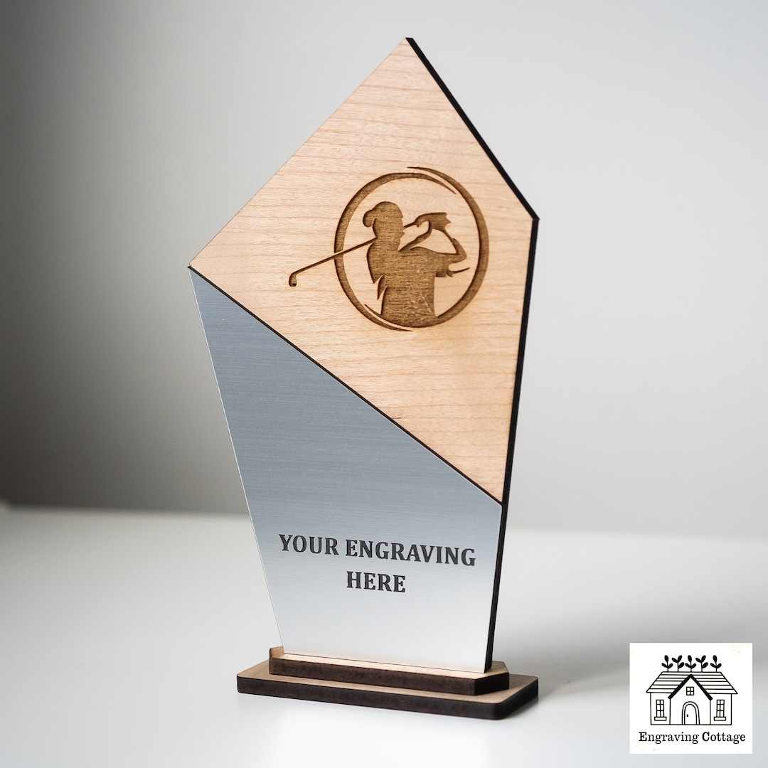 Engraved Wooden Golf Trophy Award With Logo & Wording for Golf Clubs ...