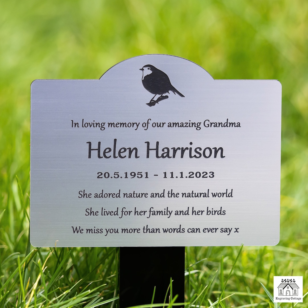 Engraved Robin Memorial Plaque Grave / Tree / Plant Marker With Ground ...