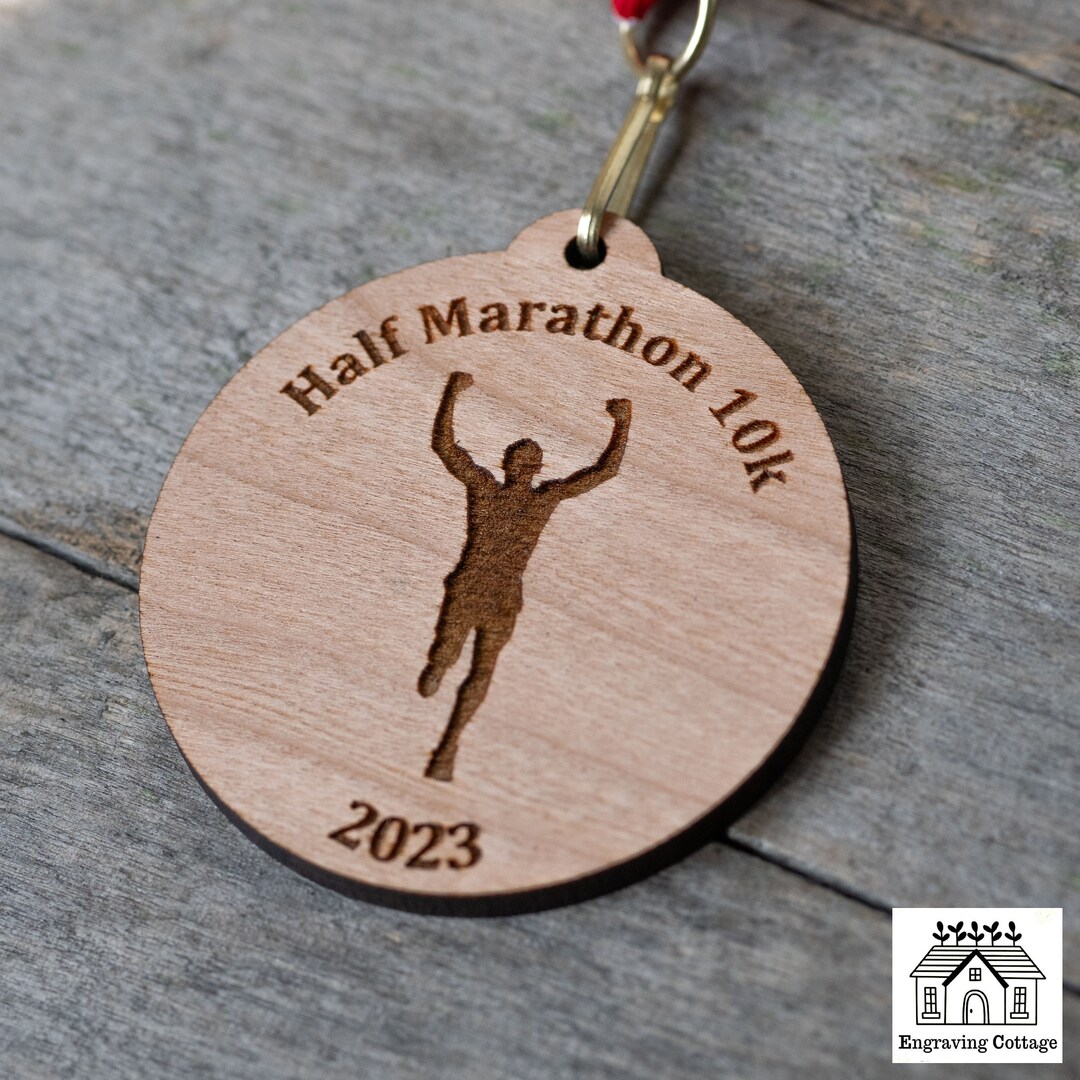 Personalised Wooden Running Medal Award With Rainbow Ribbon Male Runner ...
