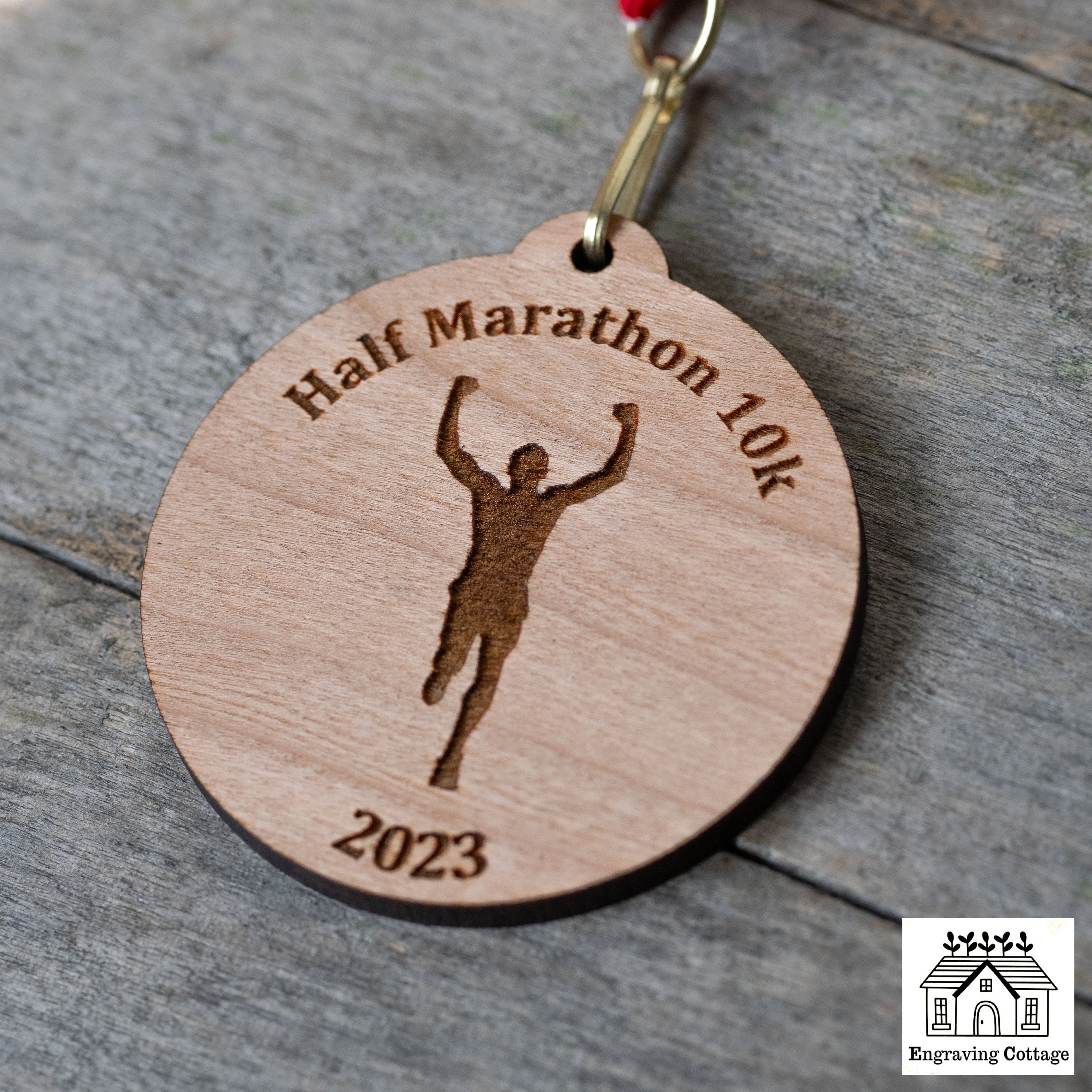 Personalised Wooden Running Medal Award With Rainbow Ribbon Male Runner ...