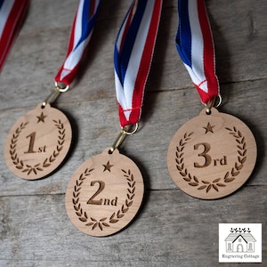 1st 2nd 3rd Wooden Medals With Ribbon 1st Place, 2nd Place, 3rd Place ...