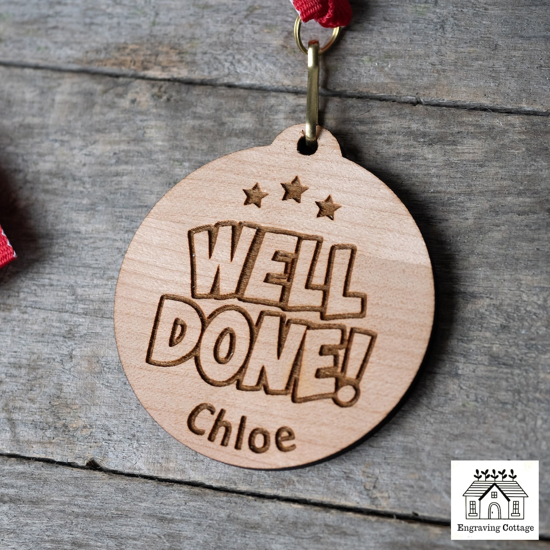 Well Done Wooden Medal With Ribbon Personalised With Name Well Done ...